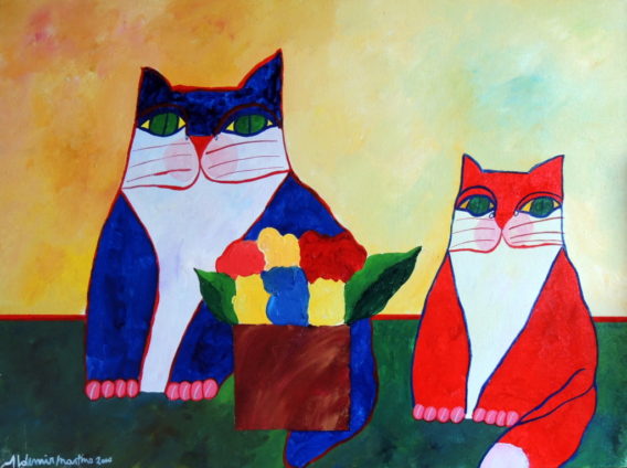 Aldemir Martins – Gatos e Vaso com Flores – AST – 60 X 80 cm – 2000 ...
